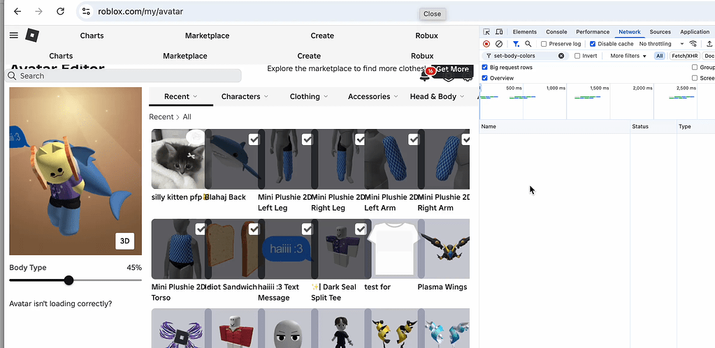 React Avatar Editor overrides hex body colors with brick color IDs on page load - Roblox ...