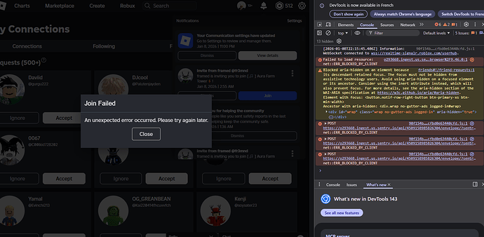 Your communication settings have updated leading to Join failed error ...