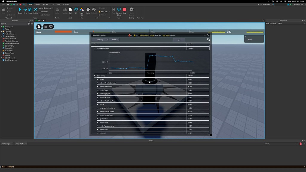 2 gigabytes of untracked memory in studio on an empty baseplate ...