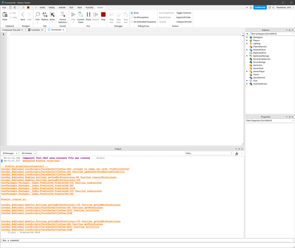 Warning intermittently prints in output about a rejected promise in core scripts when ...