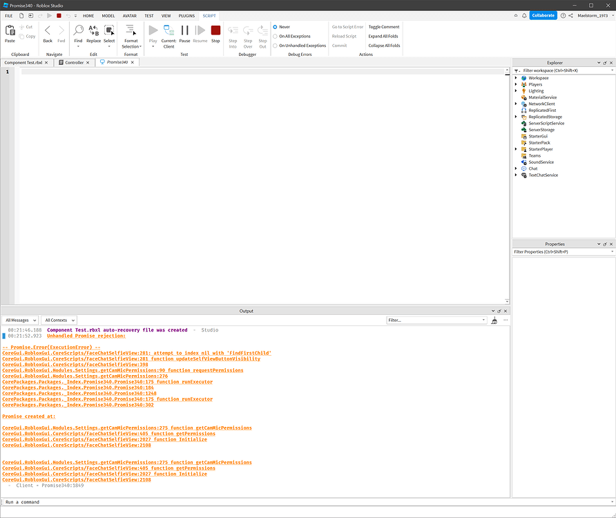 Warning intermittently prints in output about a rejected promise in core scripts when ...
