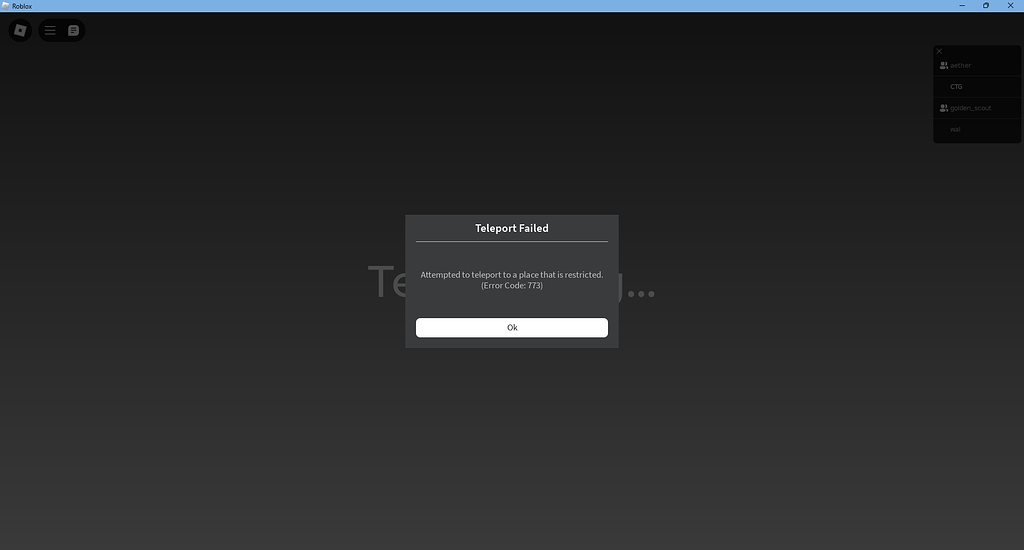 Teleport failed because unknown exception - Scripting Support - Developer Forum | Roblox