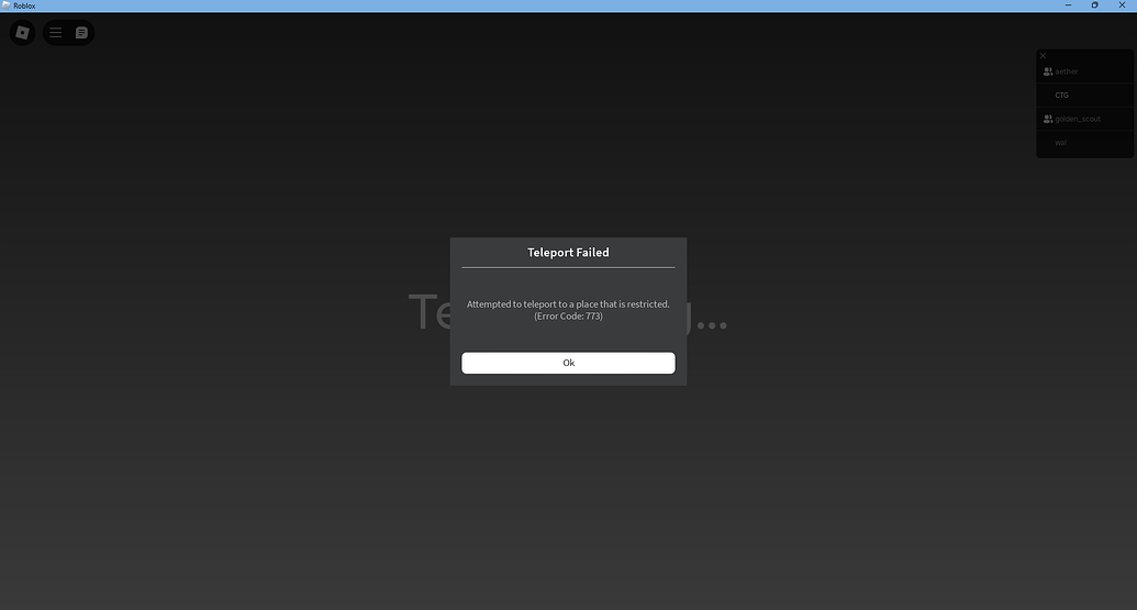 Teleport failed because unknown exception - Scripting Support - Developer Forum | Roblox