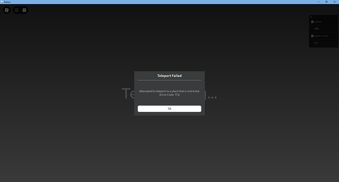 Teleport failed because unknown exception - Scripting Support - Developer Forum | Roblox
