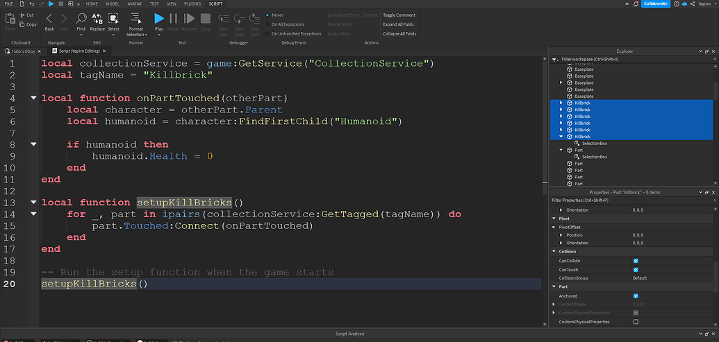 Killbrick Doesn't work - Code Review - Developer Forum | Roblox