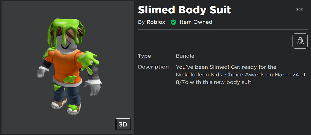 Slimed Body Suit bundle appears in inventory, but cannot be worn due to ...