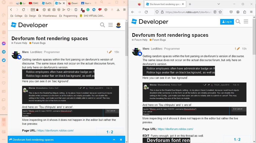 Devforum Font Rendering Spaces Forum Bugs Developer Forum Roblox 
