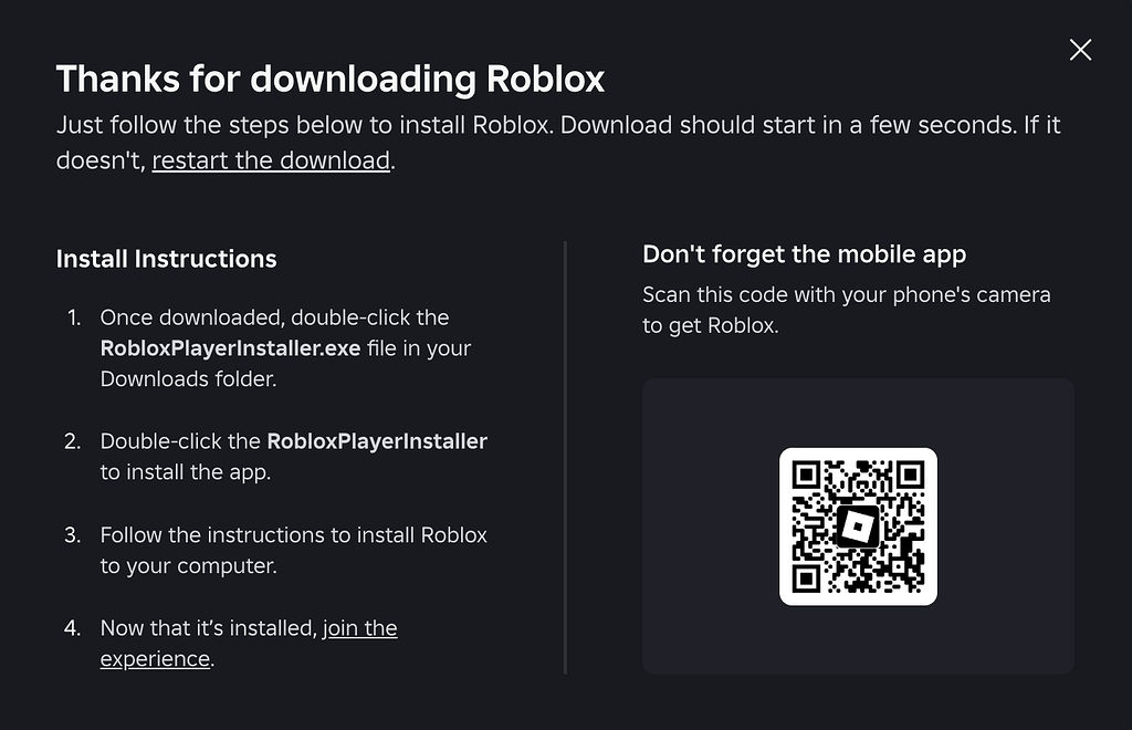 Website says to click RobloxPlayerInstaller.exe when downloading Roblox ...