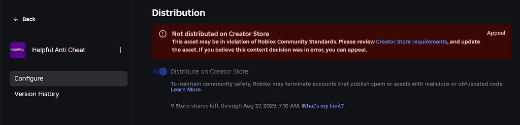 Roblox AI Moderation denied my request for distribution of my anti cheat plugin - Platform Usage ...