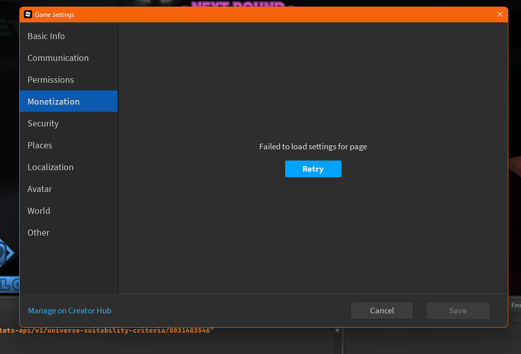 Monetization Failed to load settings for page - Studio Bugs - Developer ...
