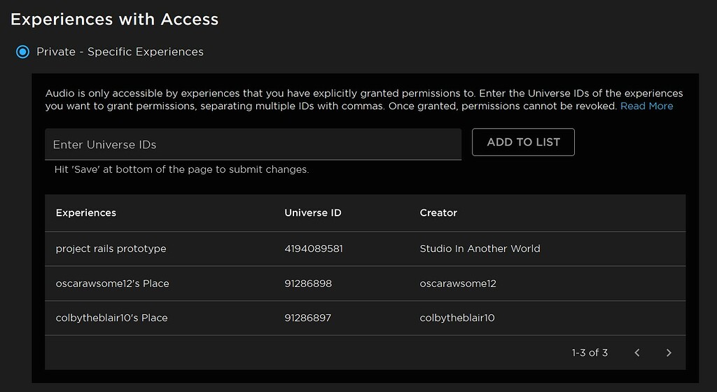 New private audio assets have granted permissions to random experiences - Website Bugs ...
