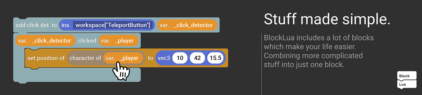 BlockLua | Roblox Visual Scripting like Scratch! - Community Resources ...