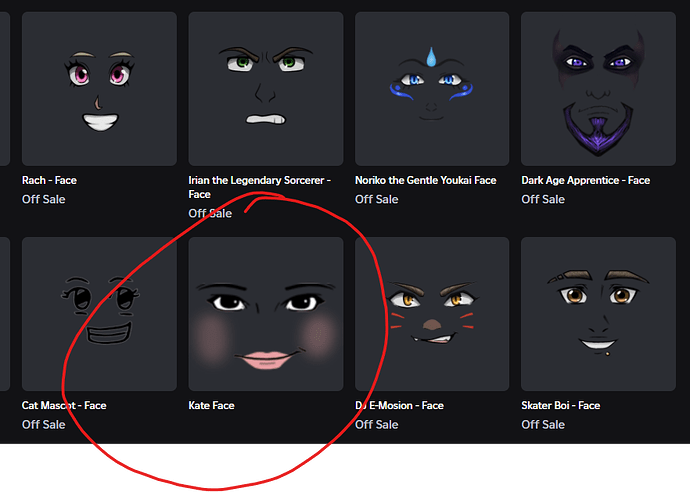 Select group of faces showing no offsale tag when they were never made ...