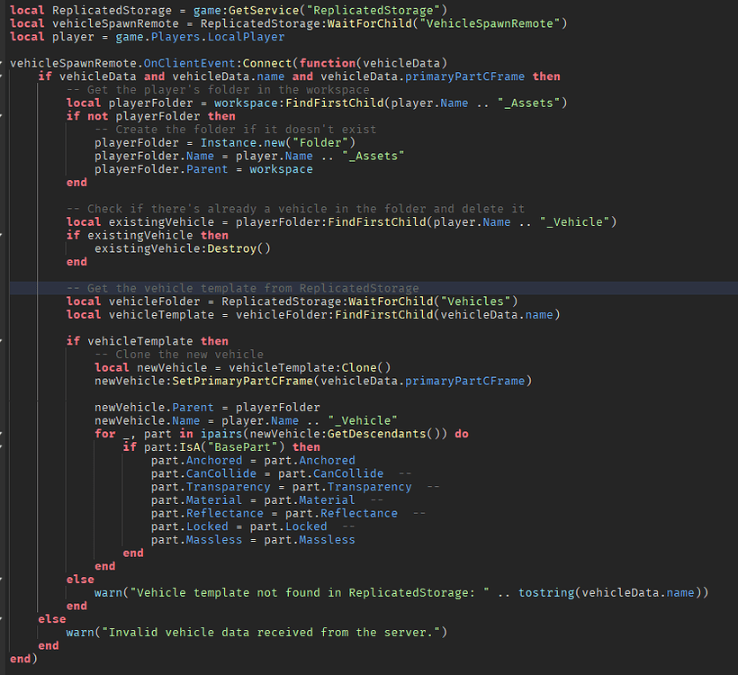 Spawning A-chassis car to be a visible to only 1 person - Scripting Support - Developer Forum ...