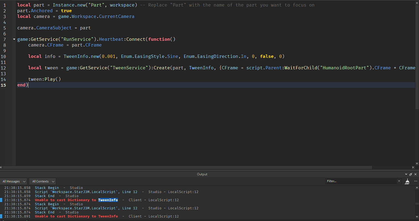 How do I make it so that the players camera focus's on a part ...