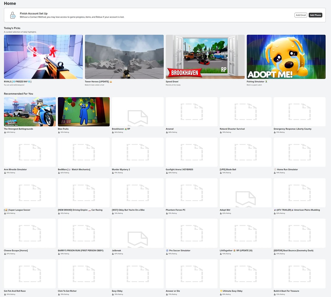 Experience Icons are failing to load - Roblox Application and Website ...