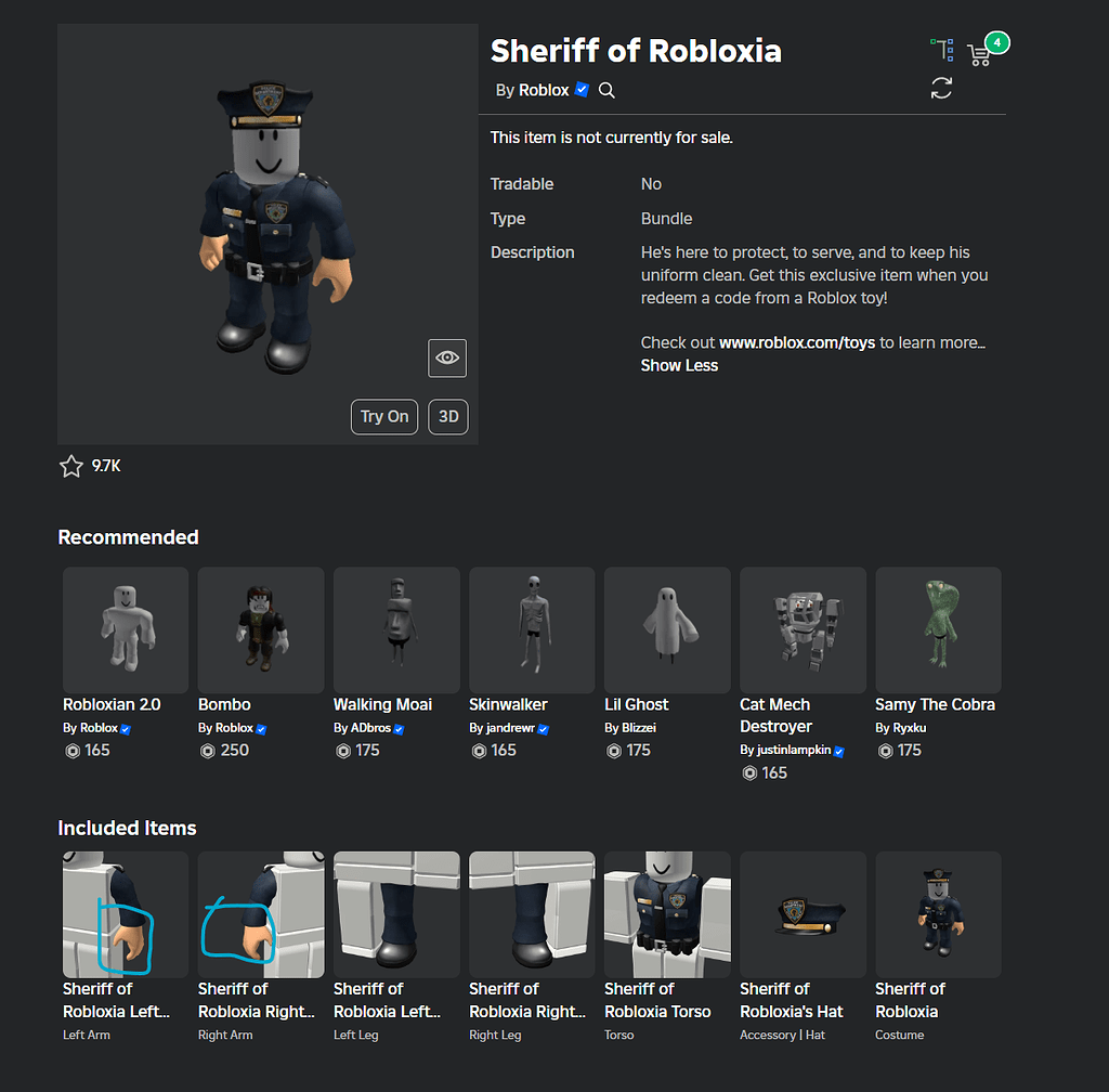 Sheriff of Robloxia has skin color textured baked into both arms ...