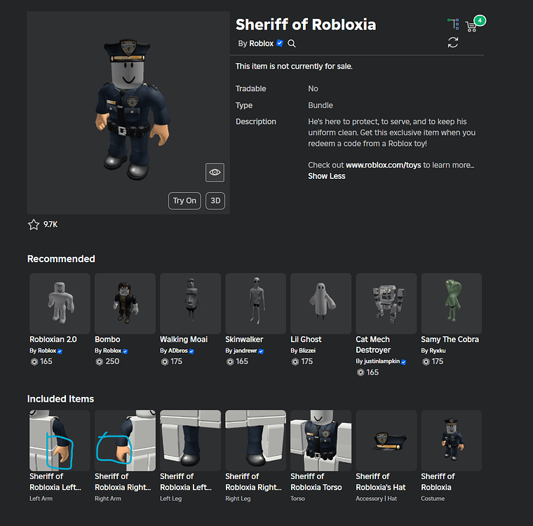 Sheriff of Robloxia has skin color textured baked into both arms ...