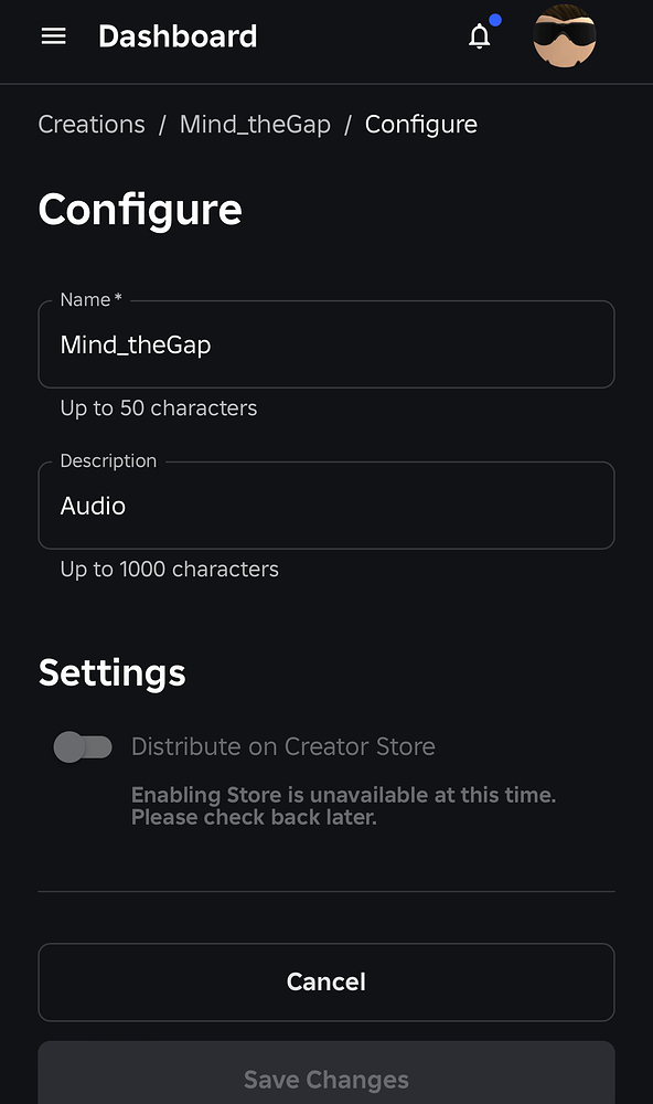 Unable to publish audio assets to creator store - Creator Hub (create ...