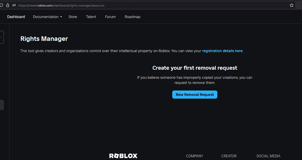 (Rights Manager) Unable to file a new removal request - Creator Hub (create.roblox.com) Bugs ...