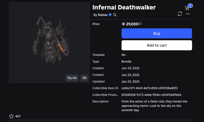 Infernal Deathwalker Parts marked as hidden - Catalog Asset Bugs ...