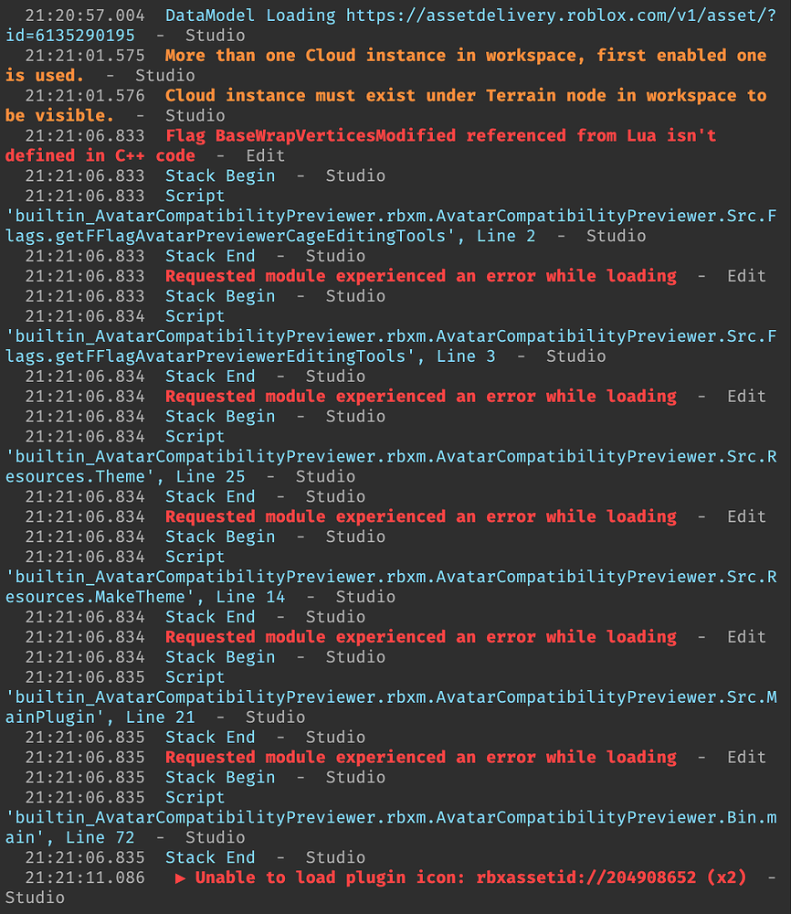 Error messages upon opening game in studio - Scripting Support - Developer Forum | Roblox