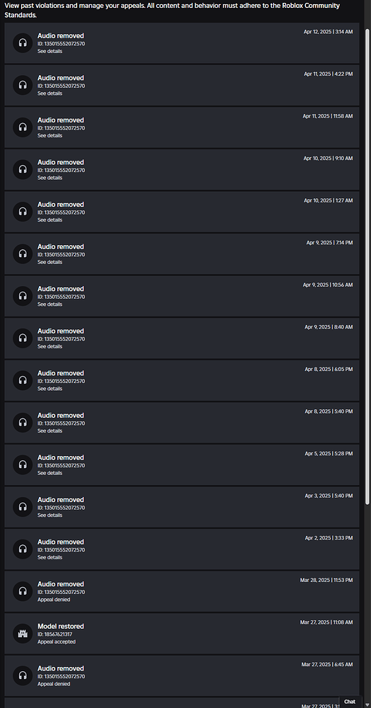 Audio still getting auto-moderated after it was removed already ...