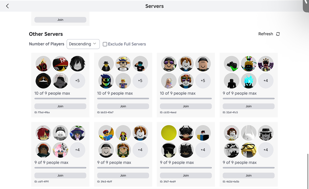 Server list showing more players in a server than Max Players - Roblox Application and Website ...