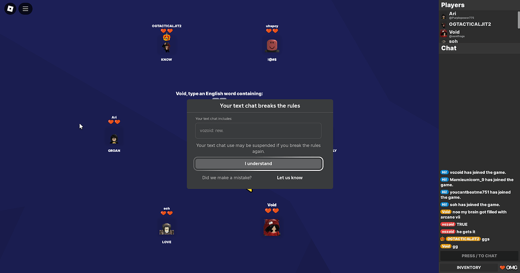 Constant text chat warnings triggered incorrectly when filtering non ...