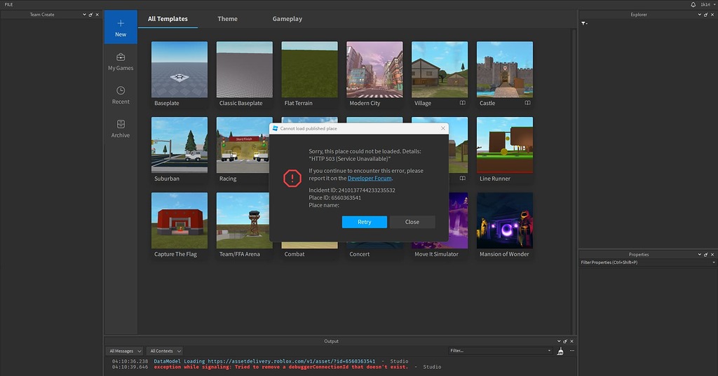 Unable to load Baseplate - Forum Bugs - Developer Forum | Roblox