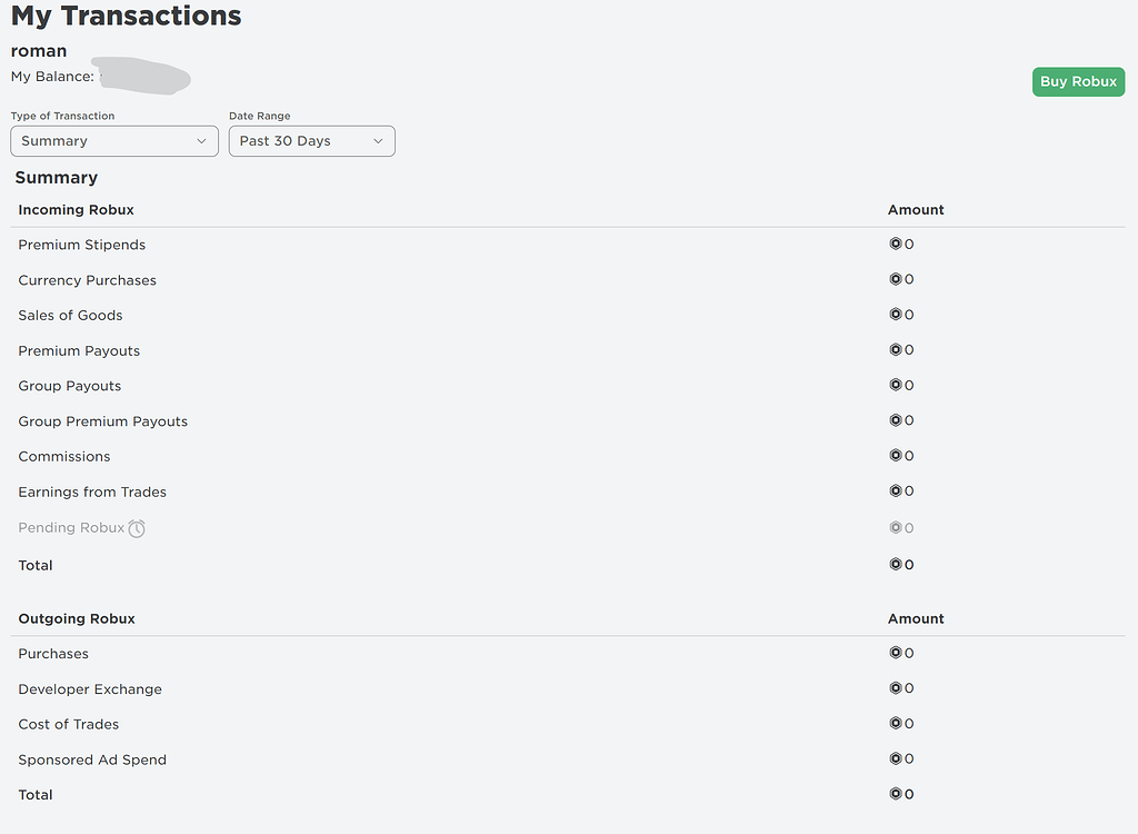 Transactions page displaying 0 in all categories; economy API erroring ...
