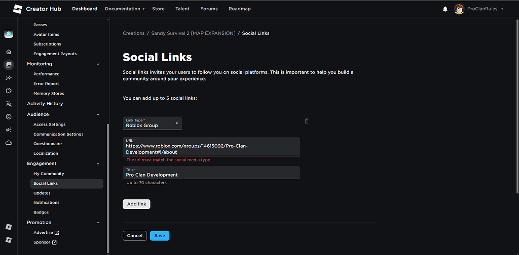 I can't enter a social link - Platform Usage Support - Developer Forum ...