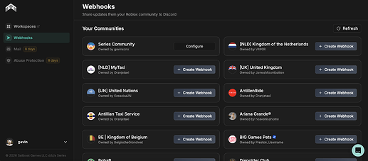 Series Webhooks | Discord webhooks for Roblox groups and experiences ...