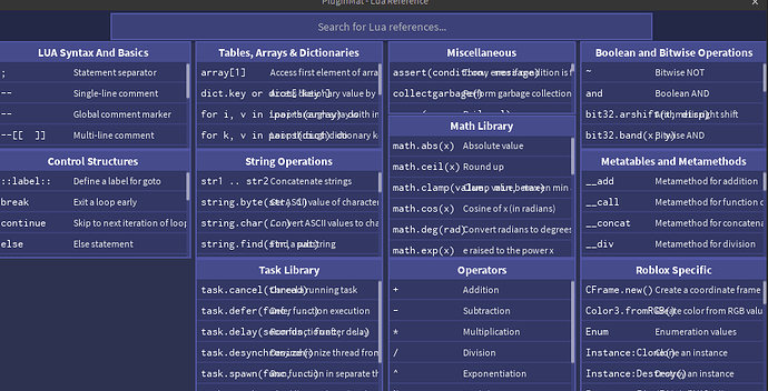 PluginMat – Roblox Lua Cheat Sheet Built Into Studio - Creations ...