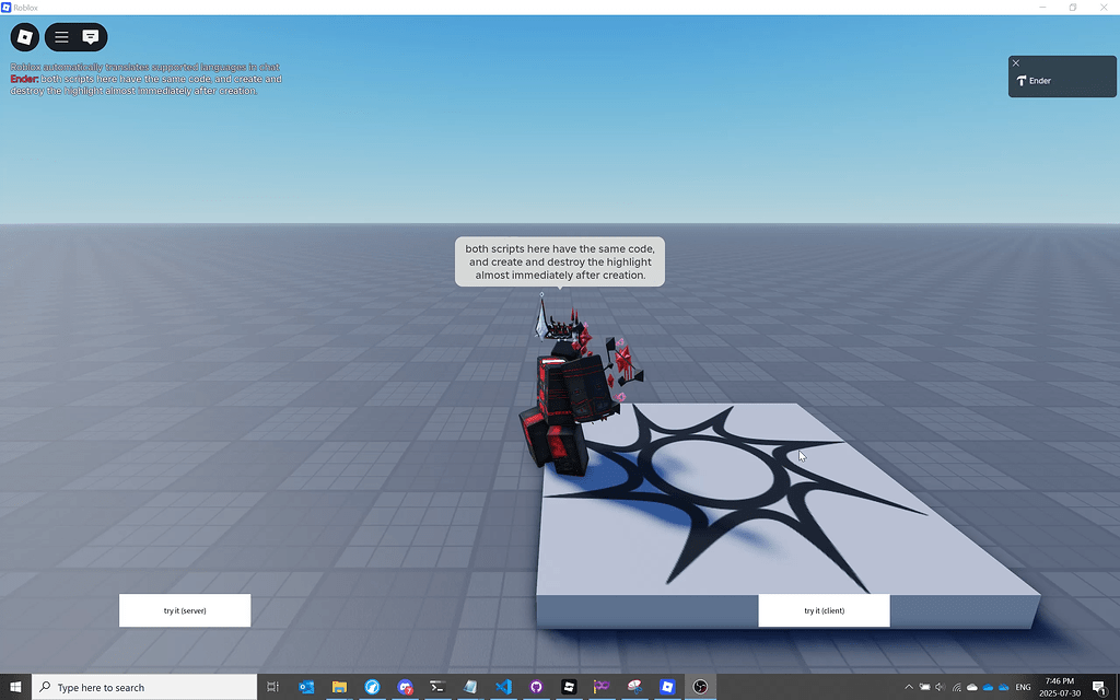 Highlights created and destroyed quickly on the server render indefinitely on the client ...