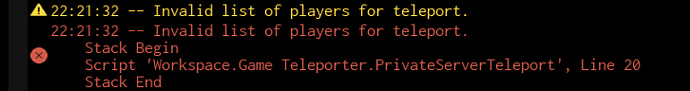 Invalid List Of Players For Teleport Scripting Bug Scripting Support Developer Forum Roblox