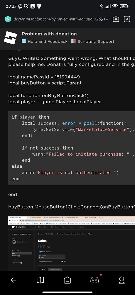 Problem with donation - Scripting Support - Developer Forum | Roblox