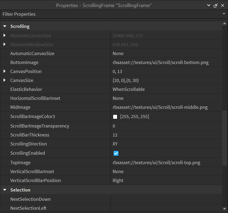 Invalid ScrollingFrame.CanvasPosition values are permitted when scroll bar is present on the ...