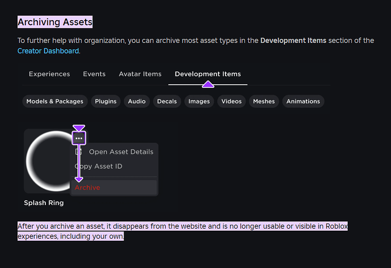 Where is the option to archive images / decals? - Creator Hub (create ...
