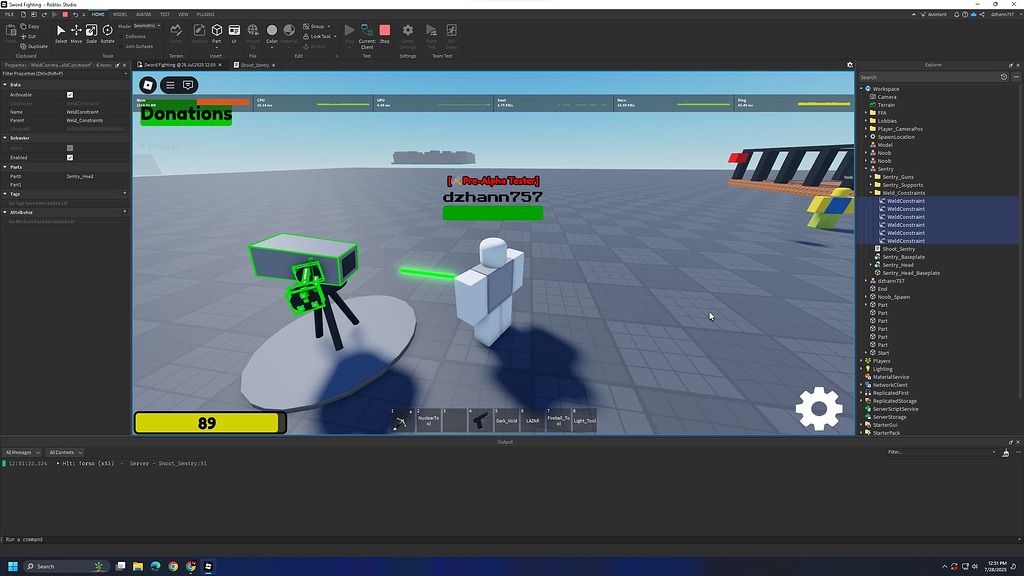 How to use tween service to rotate the sentry's head and other welded ...