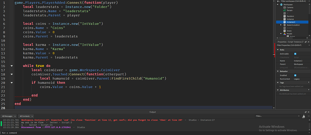 Can somebody tell me what's wrong with my coin giver script? - Scripting Support - Developer ...