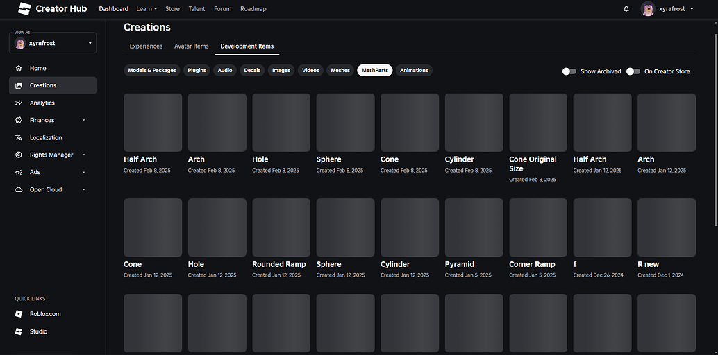 MeshPart thumbnails do not load in Creator Dashboard - Creator Hub (create.roblox.com) Bugs ...