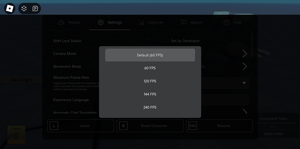 Maximum Frame Rate option in in-game Roblox Settings don't appear in ...