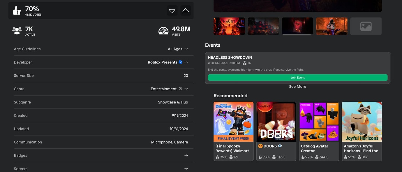 Experience Events UI Misalignment with Recommended Section on Roblox ... Experience Events UI Misalignment with Recommended Section on Roblox ...
