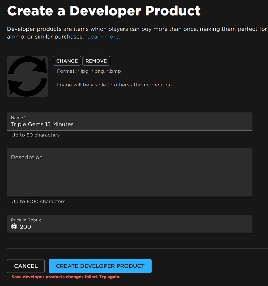 Can't Create Developer Products - Website Bugs - Developer Forum | Roblox