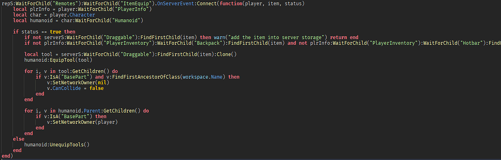 EquipTool working in studio but not in-game - Scripting Support - Developer Forum | Roblox