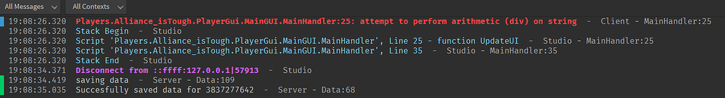 Attempt to perform arithmetic (div) on string, stamina bar tweening problems - Scripting Support ...
