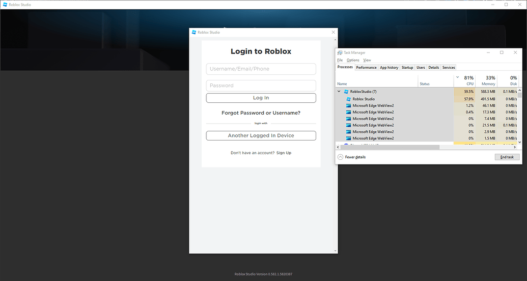 High CPU utilization in Studio on the login screen - Studio Bugs - Developer Forum | Roblox