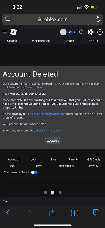 Mysterious IP Violation - Platform Usage Support - Developer Forum | Roblox