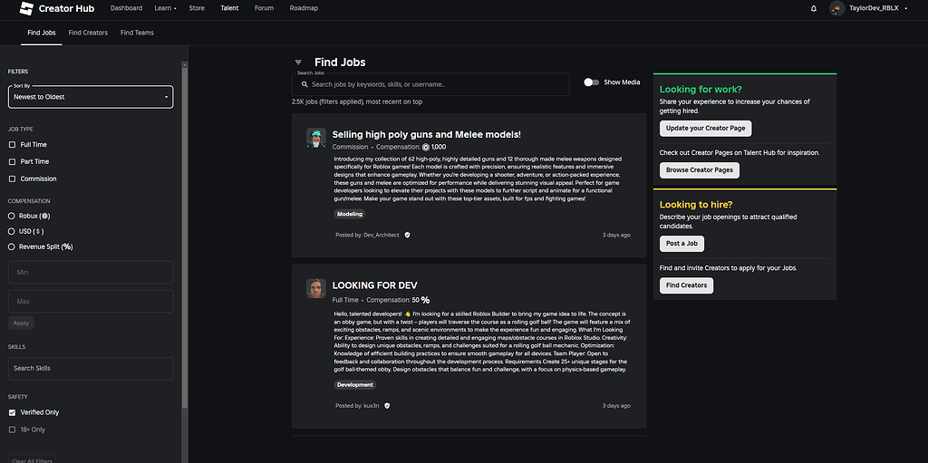 Roblox Talent Hub not showing newer application's - Creator Hub (create ...